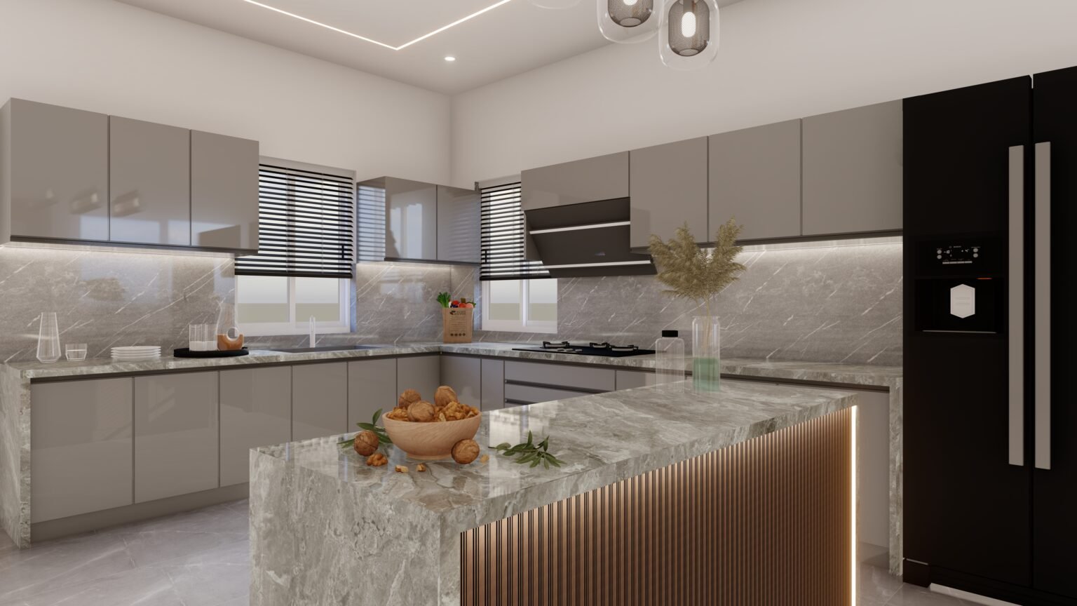 Modular Kitchen with False Ceiling - Home One Interior & Furniture