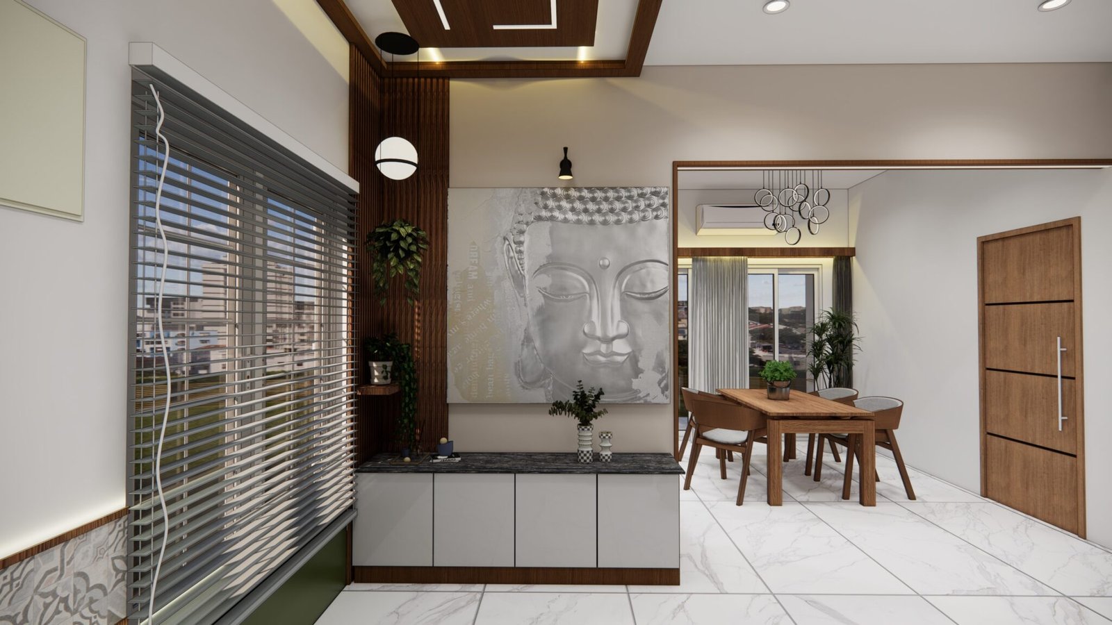 Zen-Inspired Dining Space with Buddha Motif - Home One Interior & Furniture