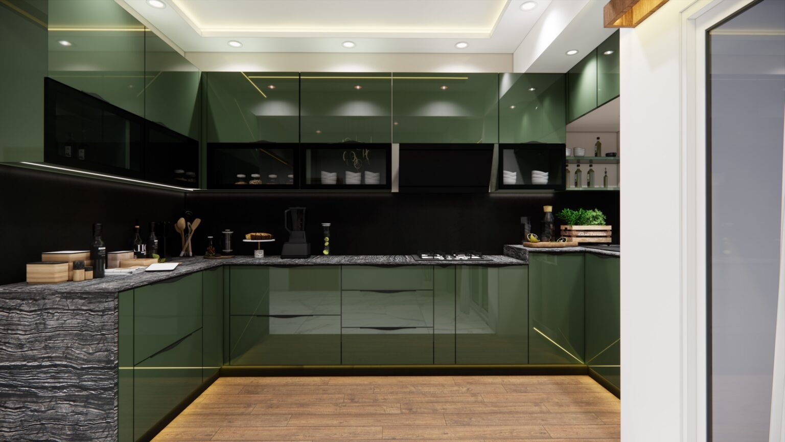 Emerald Elegance: A Bold Modern Kitchen - Home One Interior & Furniture